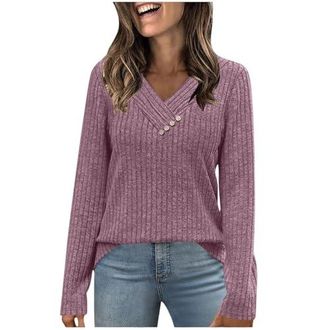 Generic Pull &agrave; col en V pour femme Printemps Automne Pull D&eacute;contract&eacute; Ample Boutons Corset Top Mode Business Work Shirts Sweatshirt, violet, XXL