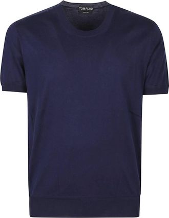 Tom Ford Homme, Pulls, Bleu, Taille: XL Pull ras du cou &agrave; manches courtes