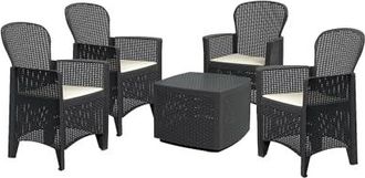 Dmora Outdoor Lounge Set Anagni, Outdoor oder Indoor Lounge Set, 4 Sessel mit Armlehnen und einem Ablagetisch, Made in Italy, Anthrazit