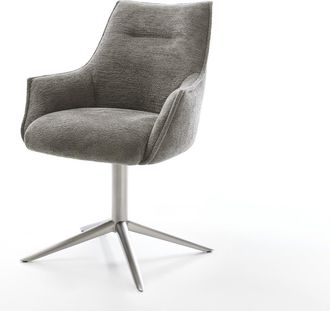 DELIFE Drehstuhl Alja-Flex mit Armlehnen Boucl&eacute; Soft Schlamm Fu&szlig;kreuz Edelstahl 360&deg; drehbar Wippfunktion Taschenfederkern, Esszimmerst&uuml;hle