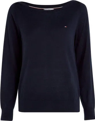 Tommy Hilfiger Strickpullover CO JERSEY STITCH V-NECK SWEATER mit Tommy Hilfiger Logo-Flag, U-Boot-Ausschnitt