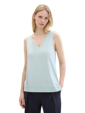 Tom Tailor Damen Basic Tanktop mit gerippten Details, dusty mint blue, XXXL