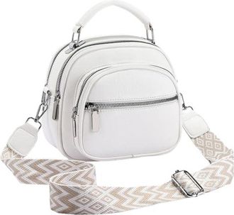 Generic Sac &agrave; bandouli&egrave;re classique en cuir avec large sangle r&eacute;glable, compartiments multifonctionnels pour femme, blanc