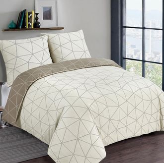 Vision Streetwear Vision - Wendbare Bettw&auml;sche - 100 % Baumwollflanell - Hugo Beige - Bettbezug-Set 140 x 200 cm mit 1 Kissenbezug f&uuml;r Einzelbett - Flanell: weich und w