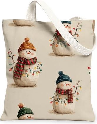 Generic Sacs fourre-tout en toile motif bonhomme de neige mignon, sacs de courses r&eacute;utilisables, confortables, festifs, l&eacute;gers et lavables &agrave; bandouli&egrave;re pour 