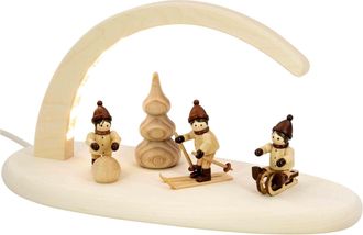 Seiffener Volkskunst | LED Weihnachtsdeko Lichterbogen | Natur Weihnachtsbogen Schwibbogen aus dem Erzgebirge | Traditionelle Weihnachtsbeleuchtung | 24x13 cm | Winterkind