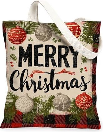 Generic Sacs fourre-tout en toile de pommes de pin de No&euml;l, motif vacances, sacs d&eacute;picerie r&eacute;utilisables, rustiques, l&eacute;gers, lavables avec bandouli&egrave;re pour vo