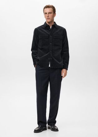 Mango Surchemise velours c&ocirc;tel&eacute; poches bleu marine - Homme - XXL - MANGO MAN