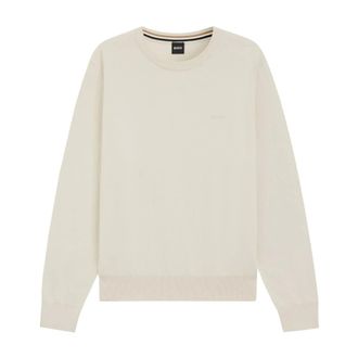 HUGO BOSS Homme, Sweatshirts et sweats &agrave; capuche, Blanc, Taille: 2XL Pull en coton avec logo brod&eacute;