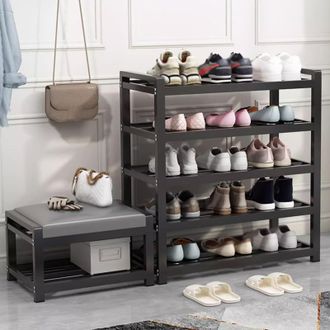 Generic 2-In-1 Schuhregal Schuhwechselhocker mit PU-Leder, Mehrst&ouml;ckiges Schuhhalter mit Offenem Stauraum, Schuhorganizer for Eingangsbereich, Wohnzimmer und 