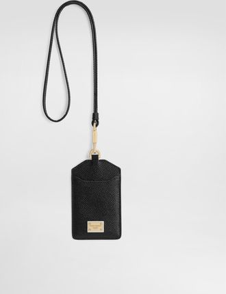 Dolce & Gabbana Dauphine Calfskin Keychain With Plate - Frau Collection Schwarz Leder Onesize