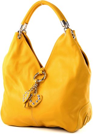 modamoda.de 330 Damen Leder Nappaleder Wildleder Schultertasche Henkeltasche gro&szlig; handmade in Italy, Farbe:Sonnengelb