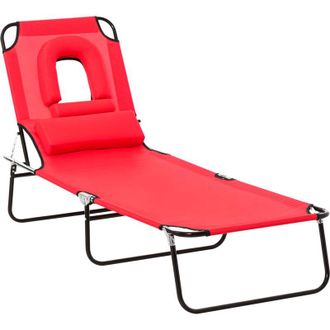 OUTSUNNY Bain de soleil pliable transat inclinable 4 positions chaise longue de lecture 3 coussins fournis rouge