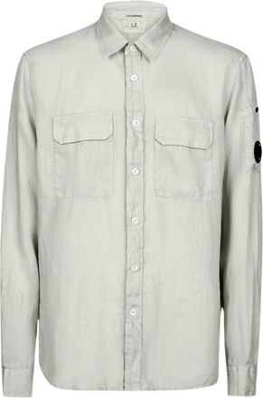 C.P. Company C.p. Company, Homme, Chemises, Gris, Taille: 2XL Chemise &agrave; poche en lin enduit de r&eacute;sine