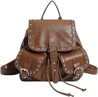 Generic Sac &agrave; dos de voyage tendance en cuir synth&eacute;tique de grande capacit&eacute; avec rabat pour adolescentes et adultes, marron