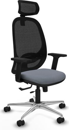 Piqueras y Crespo Drehbarer Schreibtischstuhl ohne Rollen mit 2D-Armen, h&ouml;henverstellbare Lendenwirbelst&uuml;tze und h&ouml;henverstellbares Kopfteil, Schwarz / Grau