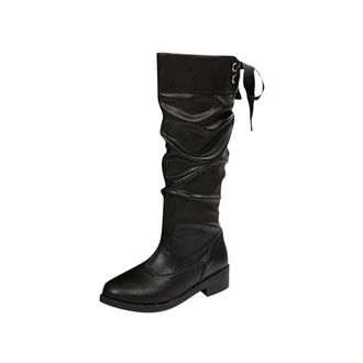 Generic Bottes hautes d&eacute;contract&eacute;es et &eacute;l&eacute;gantes pour femme - Bout rond - Talon bas et &eacute;pais - Couleur unie - Confortables - &Agrave; enfiler - Pour lext&eacute;rieur - Aut