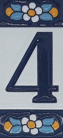 Generic Hausnummern und Buchstaben aus Keramik, blaues Blumenmuster, Fliesengr&ouml;&szlig;e: 7,5 cm x 3,5 cm (Nummer 4)