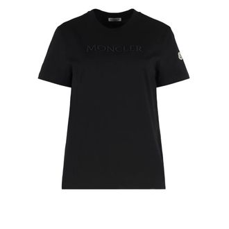 Moncler Femme, Tops, Noir, Taille: 40 FR T-shirt en coton avec logo ton sur ton brod&eacute;