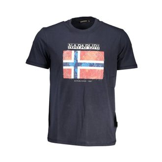 Napapijri Homme, Tops, Bleu, Taille: S T-shirt en coton bleu avec logo imprimé