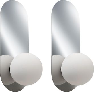 Beliani Wandleuchte 2er Set Metall oval silber 1-flammig mit Milchglaskugel Leisi