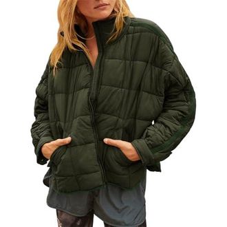 Generic Veste matelass&eacute;e l&eacute;g&egrave;re pour femme avec fermeture &eacute;clair et poches - Manteau dhiver court et d&eacute;contract&eacute;, Vert, XL