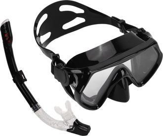Generic Schwimmtrainings-Schnorchelset, HD-Glas-Schnorchelbrillen-R&ouml;hrenset mit Ergonomischem Design Zum Surfen (Black)