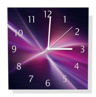 Wallario Design Wanduhr Abstrakte Formen und Linien schwarz lila pink wei&szlig; aus Aluverbund, Alu-Uhr Gr&ouml;&szlig;e 30 x 30 cm, wei&szlig;e Zeiger mit Metalloptik