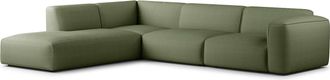 Studio Copenhagen home24 Ecksofa 3-Sitzer mit Recamiere Gr&uuml;n Cordstoff Snor 295 x 71 x 231cm Ottomane davorstehend links Modern