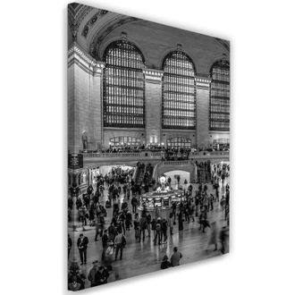 Feeby Bild auf Vlies Leinwand New York Grand Central Terminal 30x45 cm Kunstdruck Modern Wandbilder Deko Flur Wohnzimmer Bahnhof Bahn Saal schwarz-wei&szlig;
