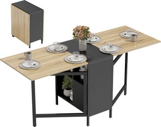 HOMCOM Klappbarer Esstisch, K&uuml;chentisch, zusammenklappbar, mit Klappfl&uuml;geln, 4 F&auml;chern, 3 Formen, bis zu 4 Personen, f&uuml;r Wohnzimmer, kleiner Raum, 169 x 60 x