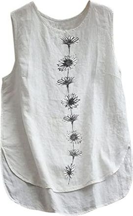 Generic Hauts de chemisiers pour femme sans manches en lin, hauts d&eacute;t&eacute; pour femme ample haut de sport sexy chemisier col rond gilet &eacute;l&eacute;gant d&eacute;bardeurs unis t-