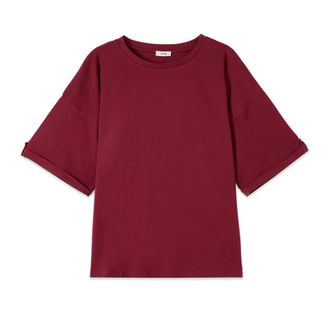 Oltre Oversize T-Shirt mit Knopfdetail - - Tops - Damen - Rot - XL