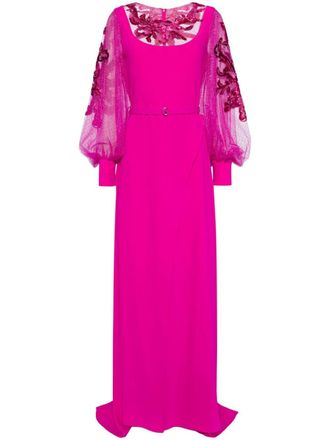 Saiid Kobeisy Krepp-Abendkleid mit Perlen - Rosa