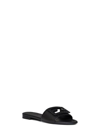 Fendi Womens Slides Baguette Black Leather Calf Sandal