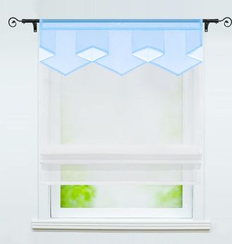 Joyswahl Voile Raffrollo Modernes Bändchenrollo mit farbigem Abschluss »Anita« Wohnzimmer transparent Gardinenschal mit Tunnelzug BxH 140x140cm Eisblau 1er Pac