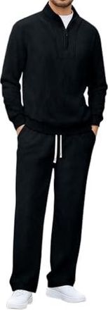 Generic Ensemble de surv&ecirc;tement textur&eacute; 2 pi&egrave;ces pour homme avec sweat-shirt 1/4 et ensemble de jogging pour homme, ensemble complet avec fermeture &eacute;clair 1/4