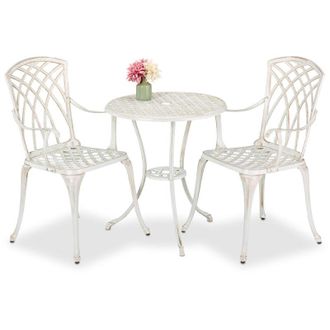 Relaxdays Relaxdays Salon de jardin pour 2 personnes, table avec 2 chaises, fonte daluminium, design antique, blanc et bronze
