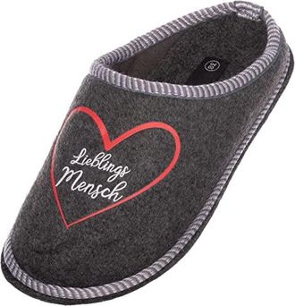 Brandsseller Chaussons en feutre non-tiss&eacute; pour femme - Motif coeur - Pantoufles dint&eacute;rieur, gris fonc&eacute;, 37 EU