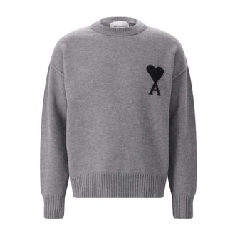 Ami Strickpullover mit Rundhalsausschnitt - - Knitwear - Herren - Grau - M