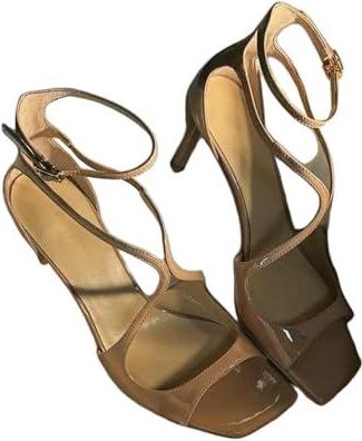 Generic YUJIEBB Sandales de gladiateur en cuir verni &agrave; bout ouvert pour femme avec sangle de cheville et bride de cheville Dor&eacute; Chaussures de f&ecirc;te d&eacute;t&eacute;, abric