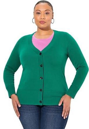 Ulla Popken Femme Grandes Tailles Gilet, Maille Fine, Patte de Boutonnage Vert &eacute;meraude 42+ 791605469-42+