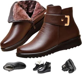 Generic Bottes orthop&eacute;diques en cuir v&eacute;ritable avec boucle en m&eacute;tal pour femme, chaudes et antid&eacute;rapantes, doubl&eacute;es de fourrure artificielle, imperm&eacute;ables, av