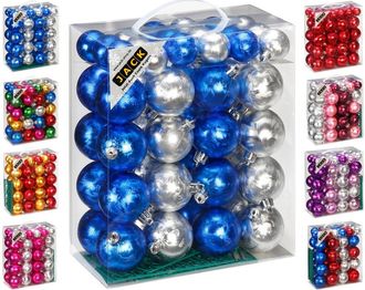 JACK by Inge 50x Kunststoff Kugeln Eislack Christbaumkugeln &Oslash; 4+6cm inkl. Haken Glanz Glitzer Matt, Farbe:Blau-Silber