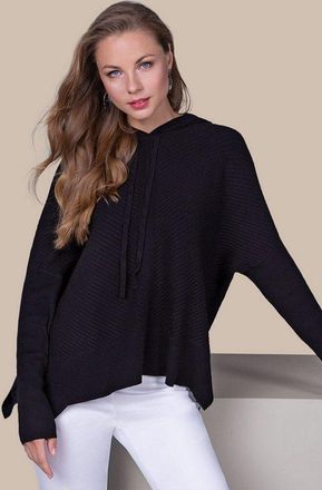 Passioni Strickpullover Oversize-Pullover mit asymmetrischem Saum und Fledermausärmeln Einheitsgröße