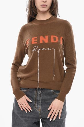 Fendi Rundhalspullover aus Kaschmirmischung mit besticktem Logo Fendi
