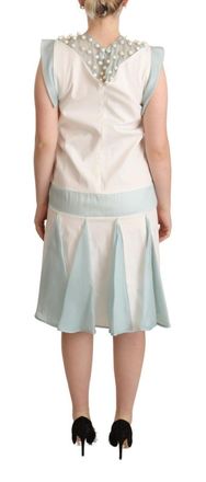 Grinko Womens Multicolor Faux Pearl Sleeveless Shift Midi Dress Cotton