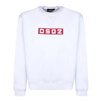 Dsquared2 Logo Print Baumwoll-Sweatshirt Rundhalsausschnitt Lange &Auml;rmel - - Sweatshirts & Hoodies - Herren - Wei&szlig; - S