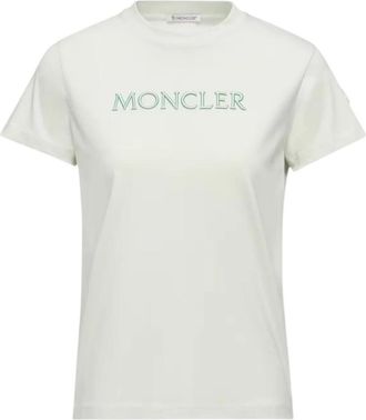 Moncler Femme, Tops, Vert, Taille: 44 FR T-shirt en coton avec logo ton sur ton brod&eacute;
