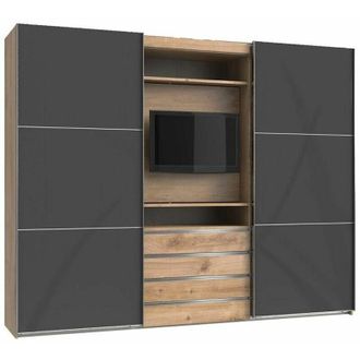 Inside75 Inside75 - Armoire de rangement coulissante marita ch&ecirc;ne verre graphite partie centrale tv l 300 h 236 cm